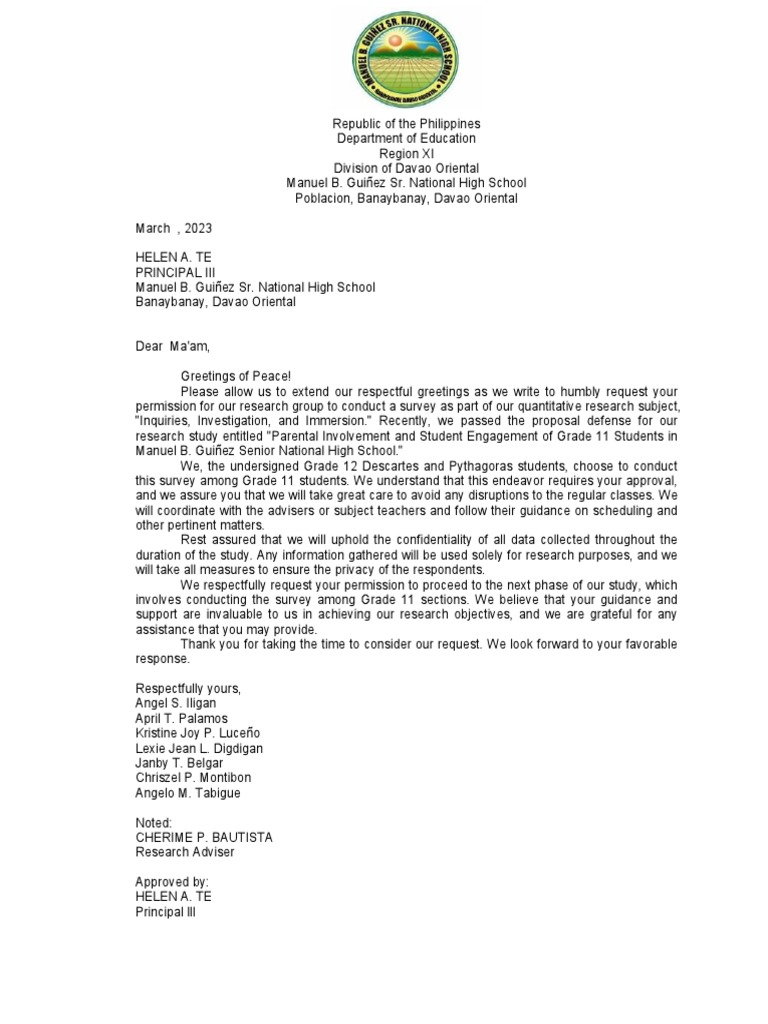 Letter To The Principal | PDF