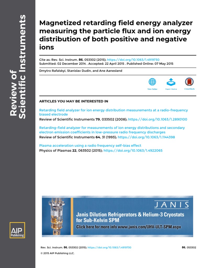 Magnetized Retarding Field Energy Analyzer Measuring The Particle Flux ...
