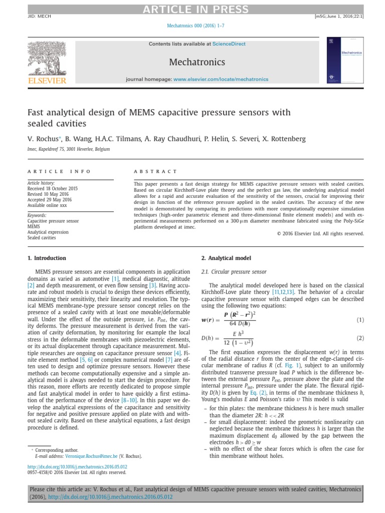Fast Analytical Design of MEMS Capacitive Pressure Sensors With | PDF | Stress (Mechanics) | Sensor