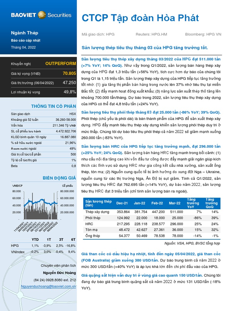BVSC - Bao Cao Cap Nhat Nhanh San Luong Thang 3 - HPG | PDF