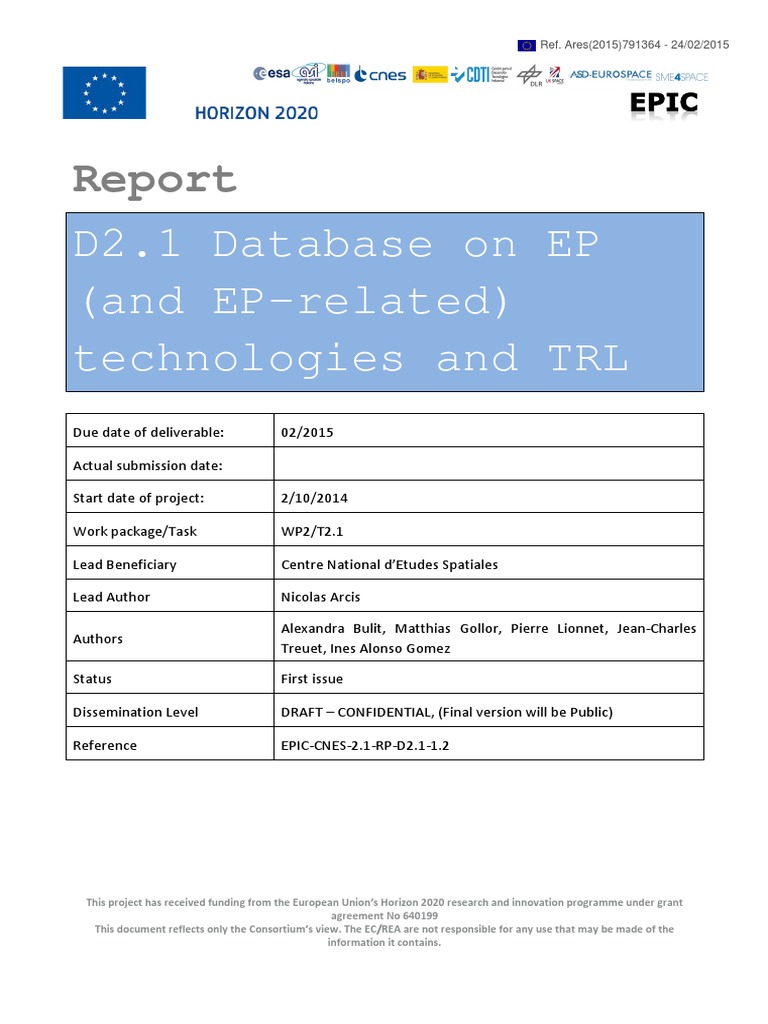 D2.1 Database On EP (And EP-related) Technologies and TRL: Ref. Ares (2015) 791364 - 24/02/2015 ...