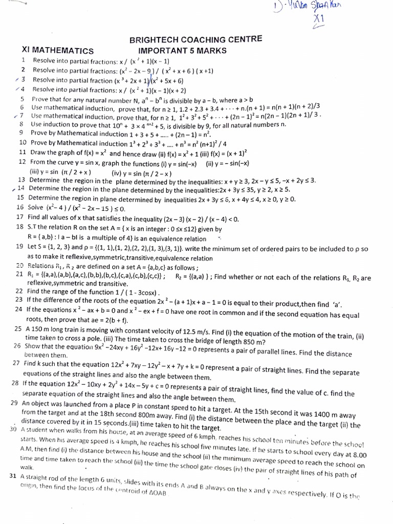 XI Important Questions - Rev-1 (1) SRT | PDF | Equations | Mathematical ...