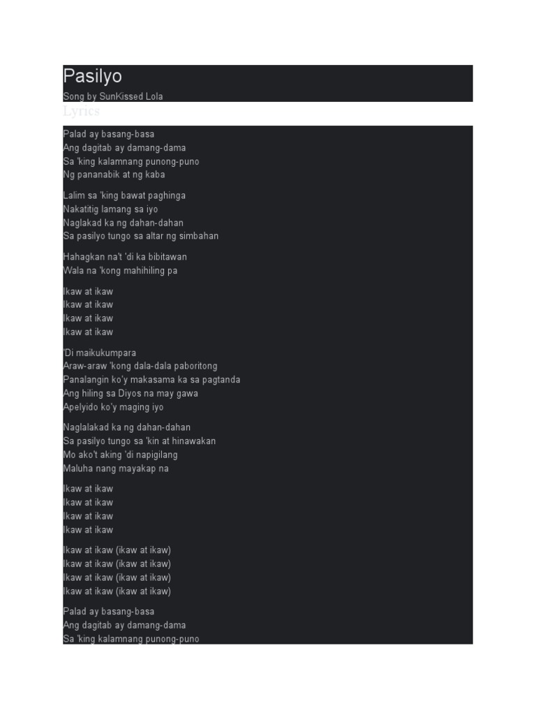 Pasilyo: Lyrics | PDF