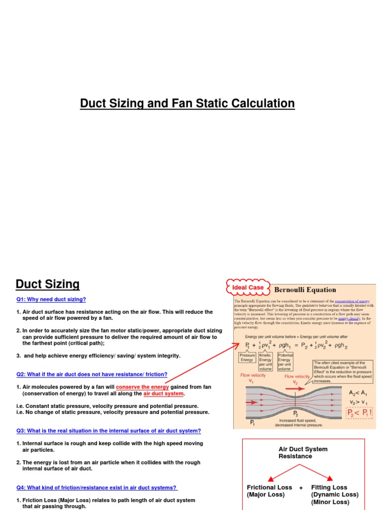 Duct Sizing & Fan Static Calculation - Week 3 | PDF | Electrical Resistance And Conductance ...