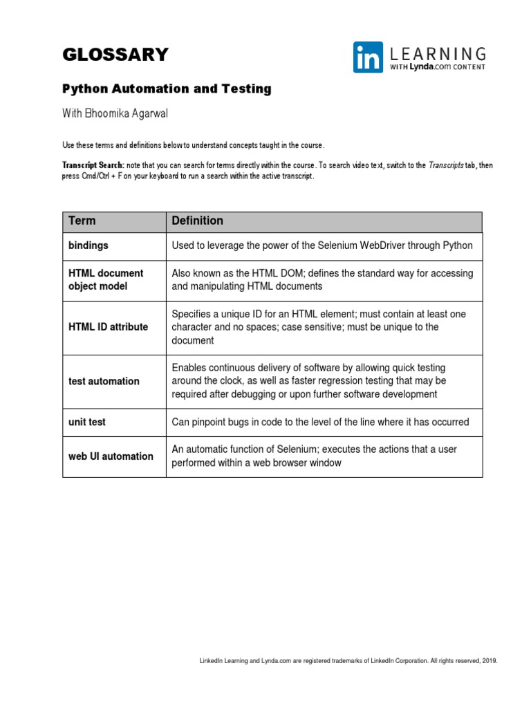 Glossary PythonAutomationandTesting | PDF