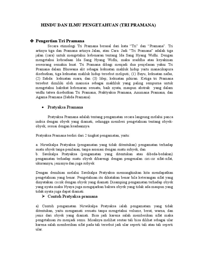 Tri Pramana: Tiga Jalan Kebenaran Hindu | PDF