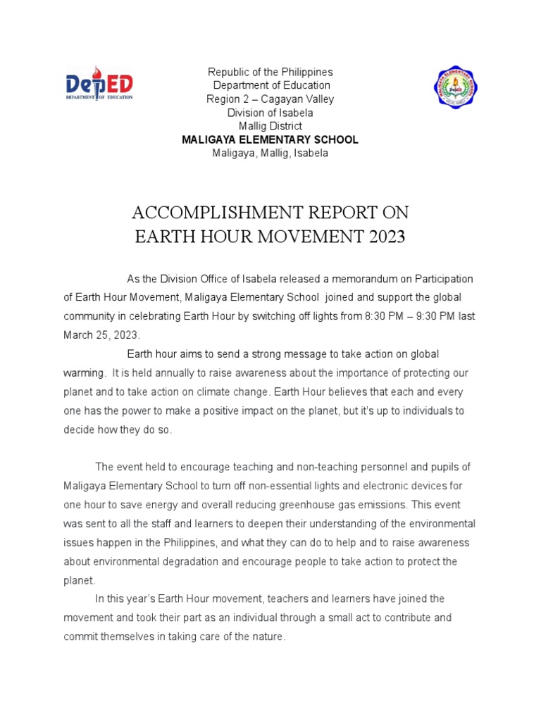 Accomplishment Report On Earth Hour | PDF