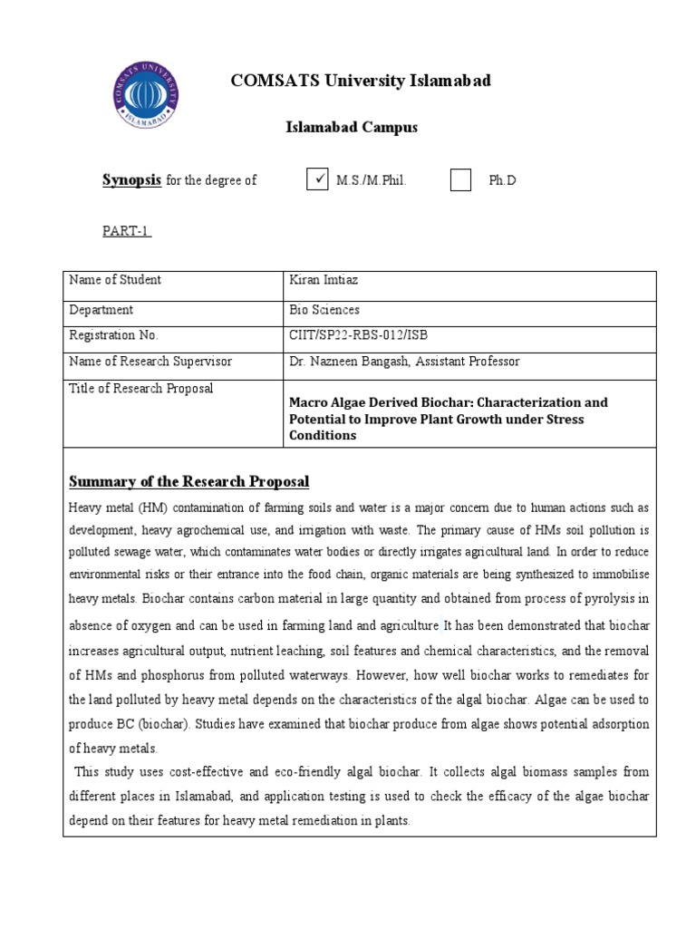 Kiran Imtiaz Final Synopsis | PDF | Soil | Environmental Remediation