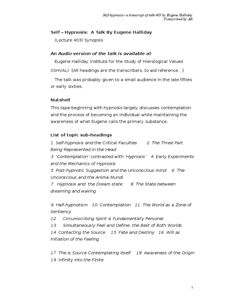 EH Self Hypnosis Ar Tutorial | PDF | Hypnosis | Soul