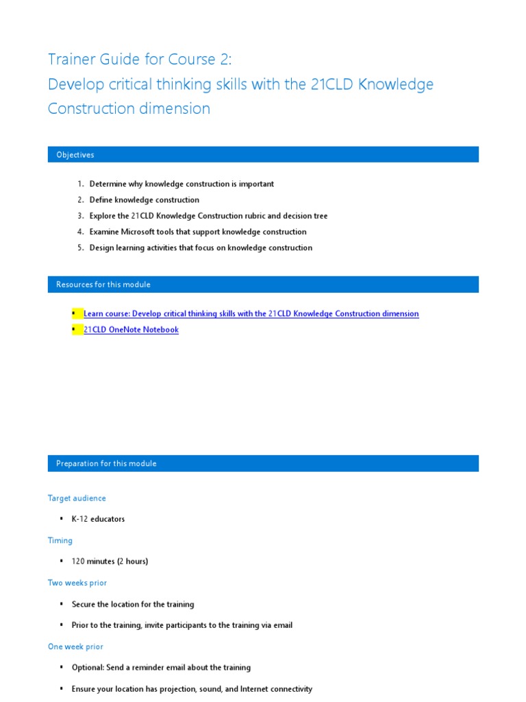 Course 2 Knowledge Construction Trainer Guide Pdf Learning