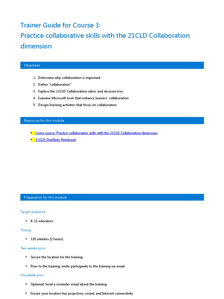 Course 3 - Collaboration - Trainer Guide | PDF | Learning | Collaboration