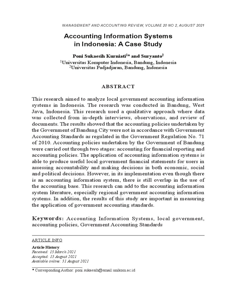 Accounting Information Systems in Indonesia - A Case Study (Kurniati ...