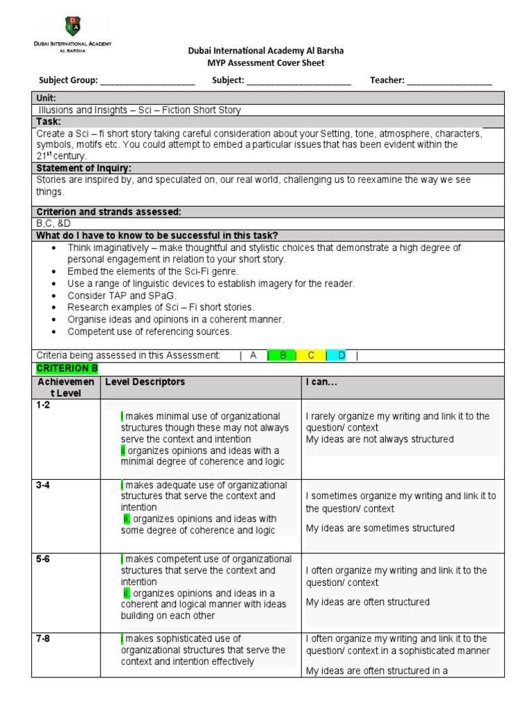 Grade 9 Science Fiction Summative Assessment Cover Sheet | PDF | Syntax ...