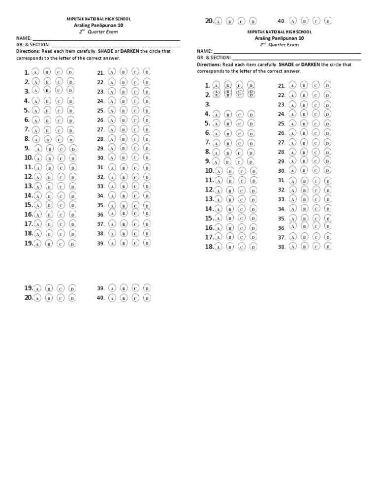 Answer Sheet Exam | PDF