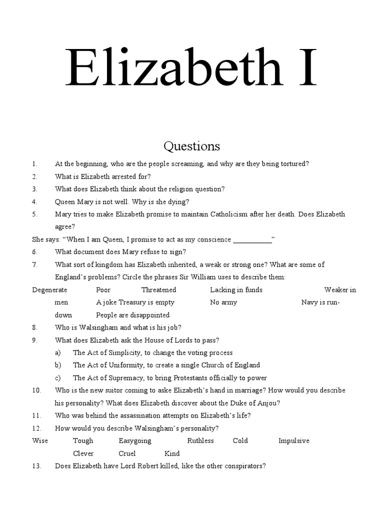 Questions Elizabeth | PDF