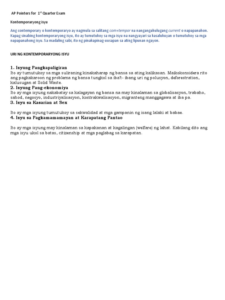 AP Pointers For 1st Quarter Exam | PDF