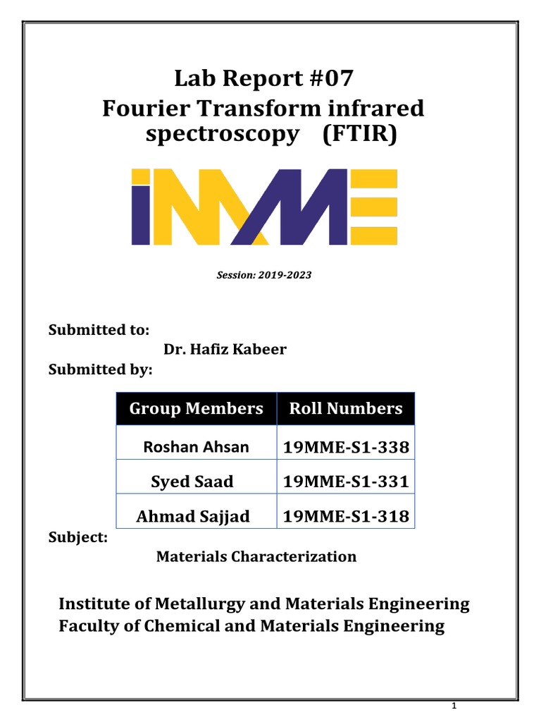 Lab Report #07 Fourier Transform Infrared Spectroscopy (FTIR) | PDF ...