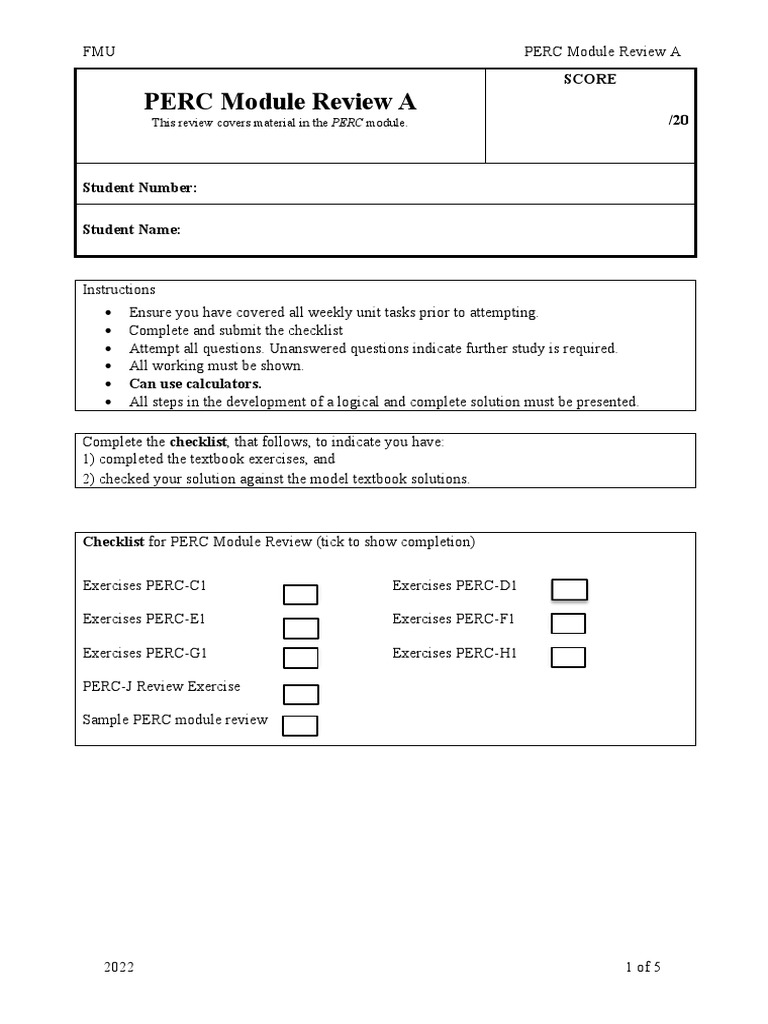 3 - PERC Module Test A 2022 Term 2 | PDF | Percentage | Physical Sciences