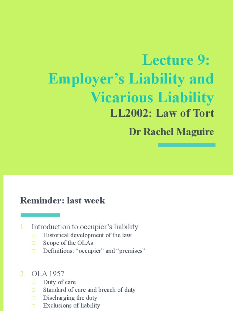 Employer's Liability and Vicarious Liability: LL2002: Law of Tort | PDF ...