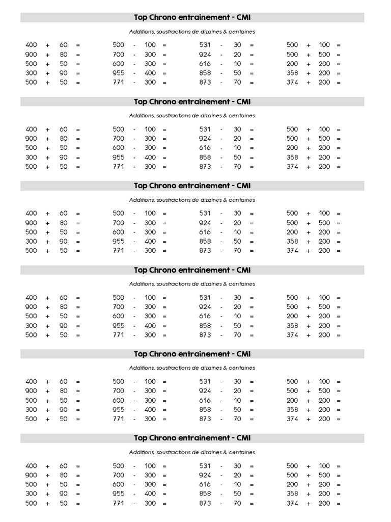 CM1 TopChrono 7 Calculs Avec Dizaines Et Centaines | PDF