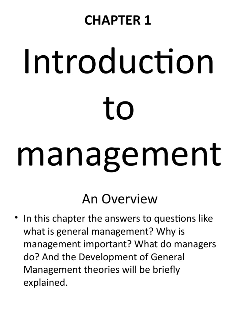 Chapter 1-Introduction To Management | PDF | Swot Analysis | Goal