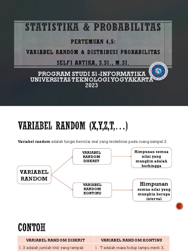 Probabilitas Variabel Random Distribusi Probabilitas | PDF