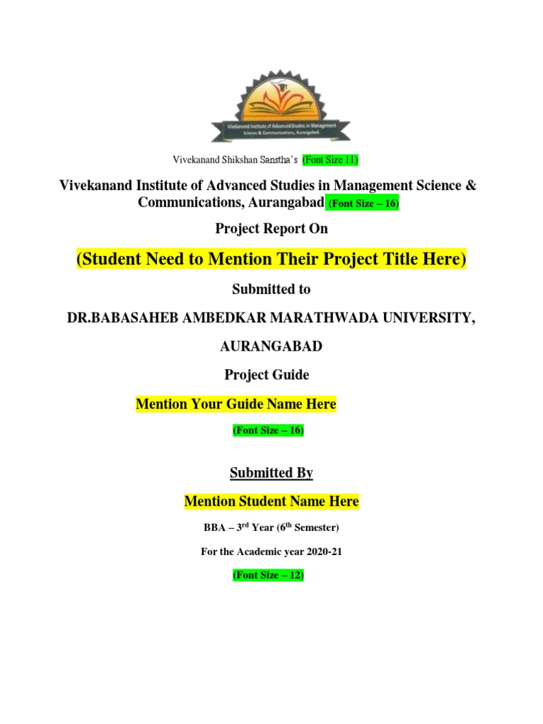 BBA Project Report Template | PDF | Business | Art