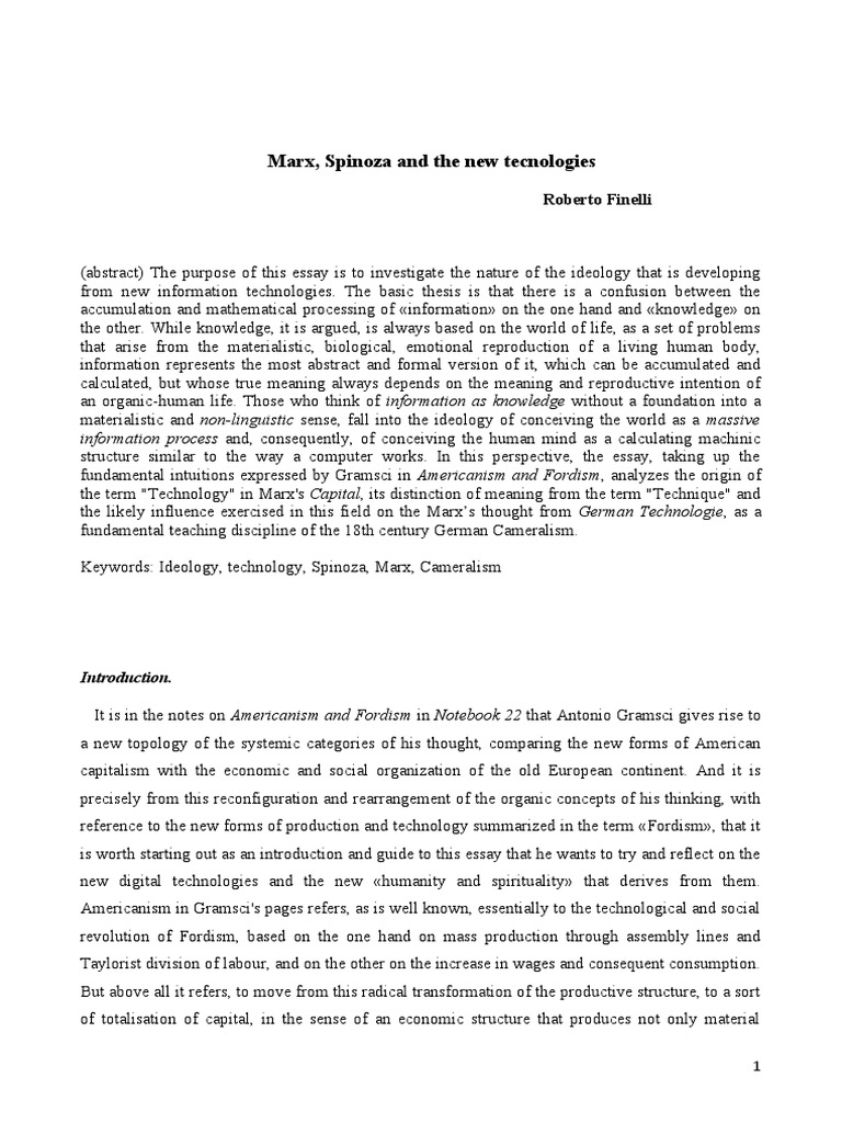 The Influence of German Cameralism on Marx's Concept of Technology and ...