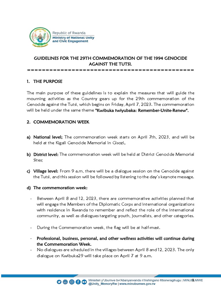 Guidelines for Kwibuka29 Commemoration | PDF | Rwandan Genocide | Funeral