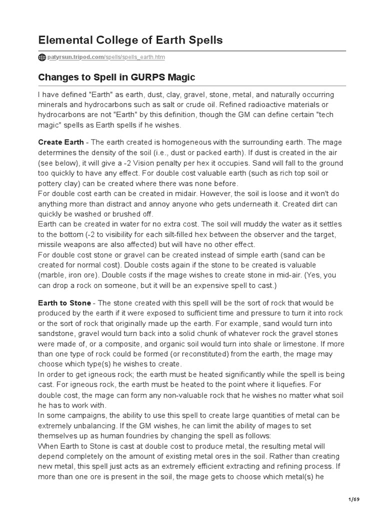 GURPS Earth Spell Guide | PDF | Rock (Geology) | Soil