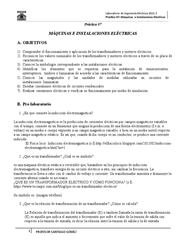 Practicasx #7 Laboratorio de Ingeniería Eléctrica | PDF | Transformador | Motor eléctrico