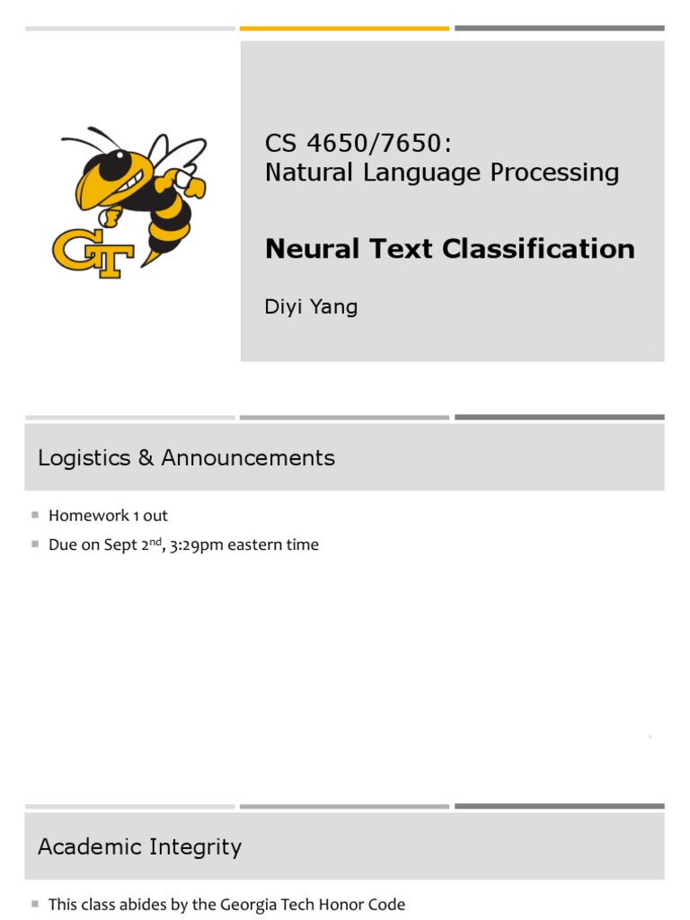 CS 4650/7650: Natural Language Processing: Neural Text Classification | PDF | Artificial Neural ...