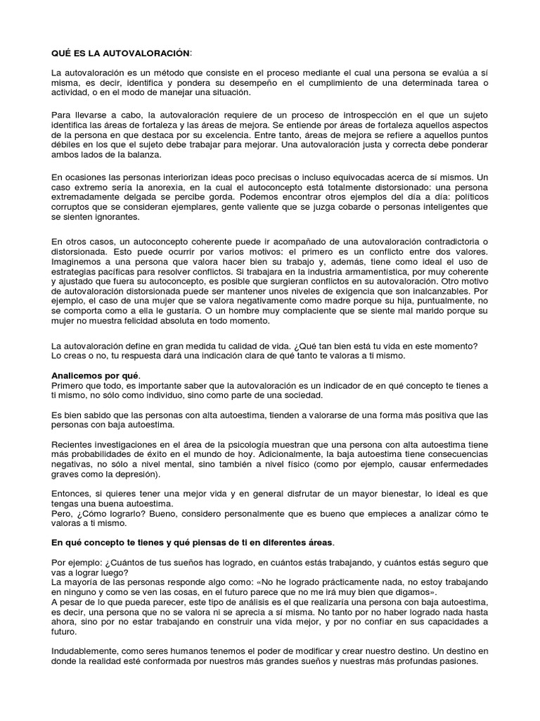 Qué Es La Autovaloración | PDF | Autoestima | Amor