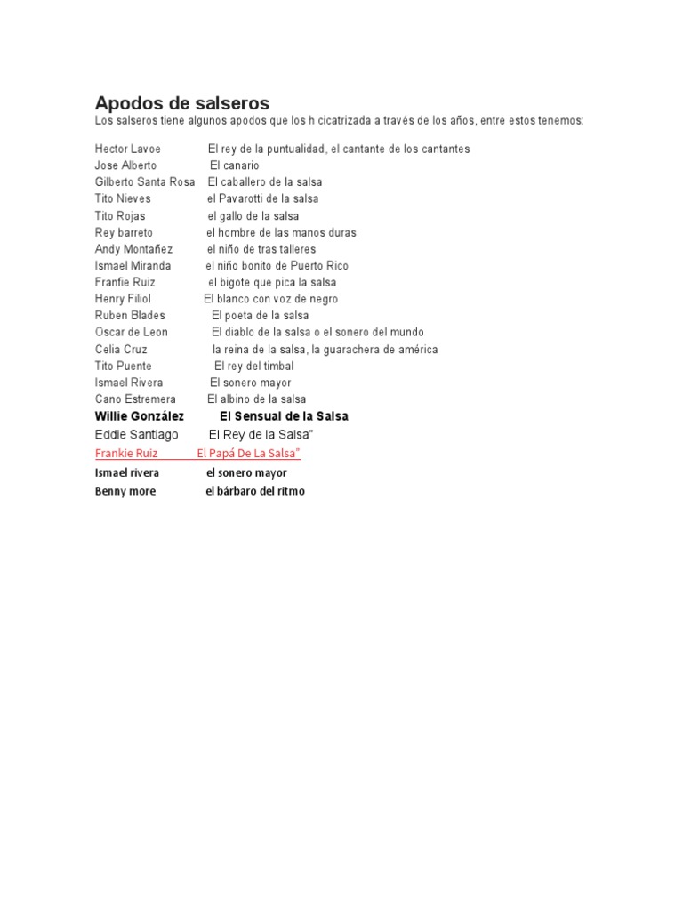 Apodos de Salseros | PDF