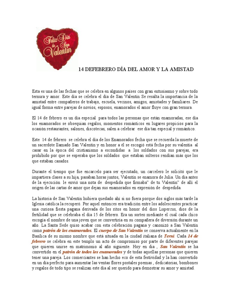 14 Defebrero Día Del Amor y La Amistad | PDF | día de San Valentín | Amor