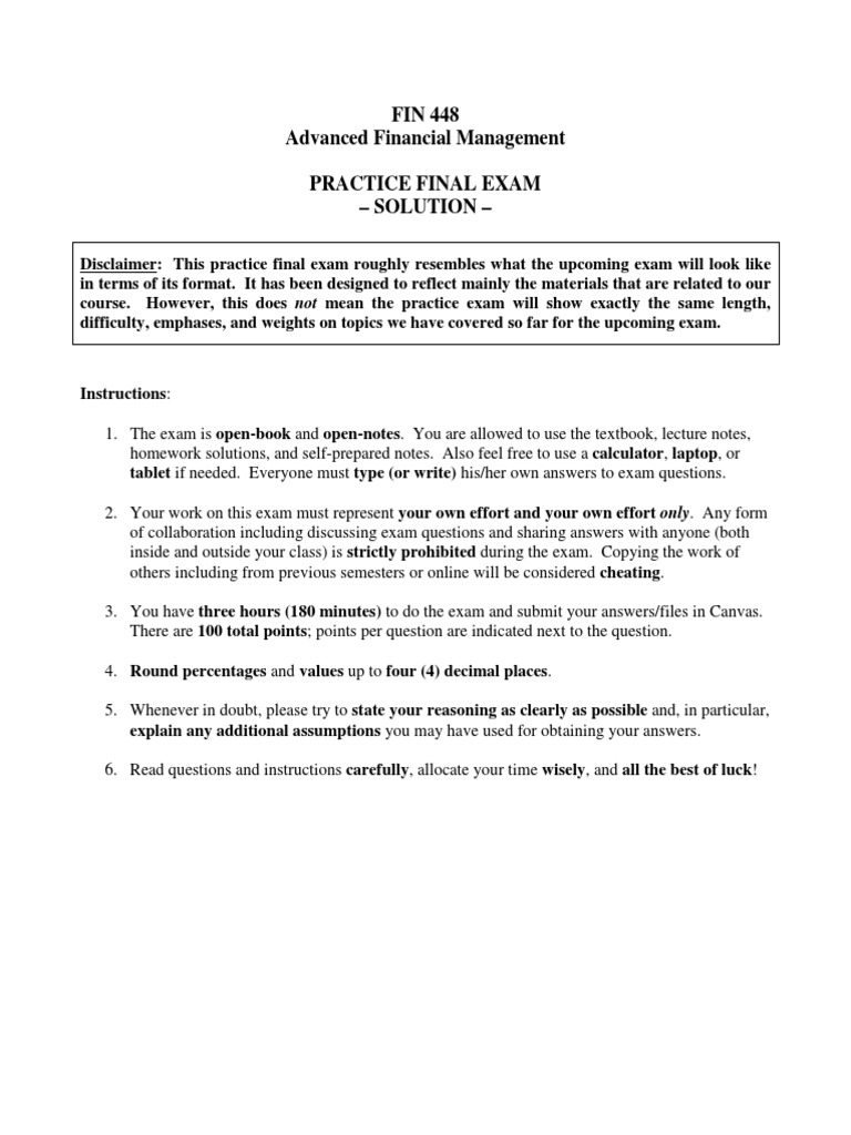 FIN448 Practice Final Exam Fall2020 Solution | Download Free PDF | Initial Public Offering ...