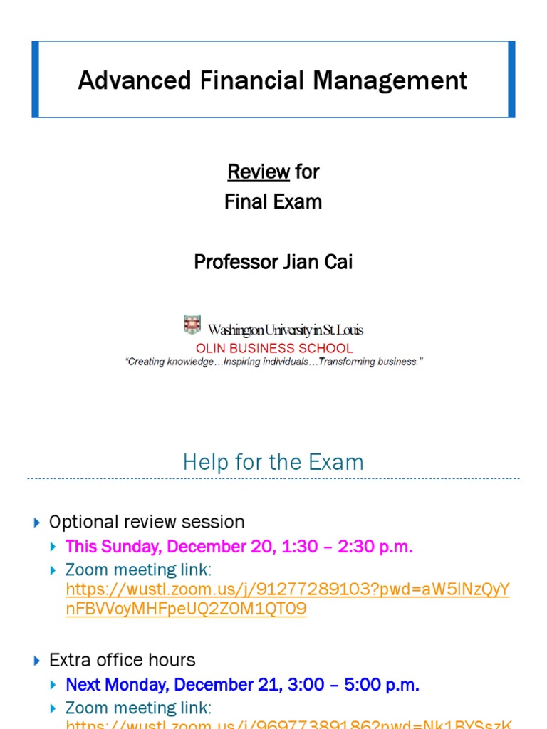 Final Exam Review for Advanced Finance | PDF | Initial Public Offering ...