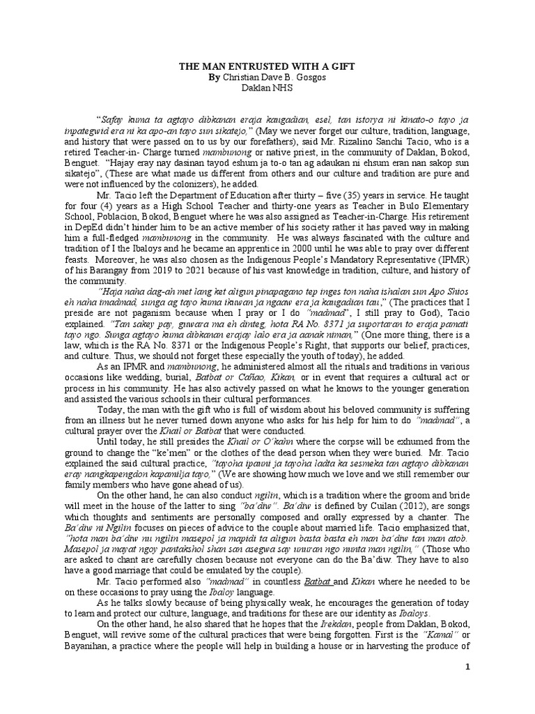 Rizalino Tacio-Culture Bearer | PDF