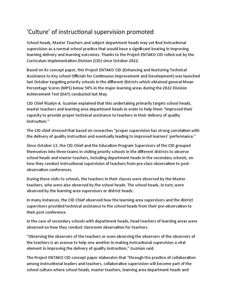 Culture of Supervision News | PDF | Teachers | Cognition