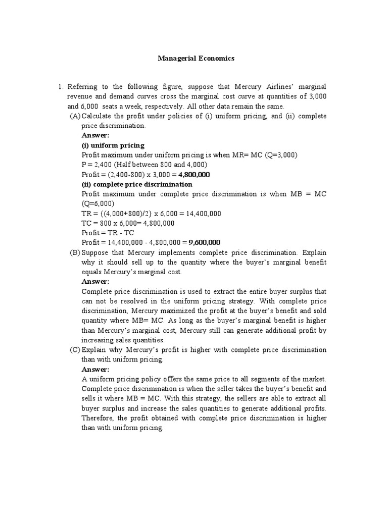 Managerial Economics Assignment | PDF | Price Discrimination | Profit ...
