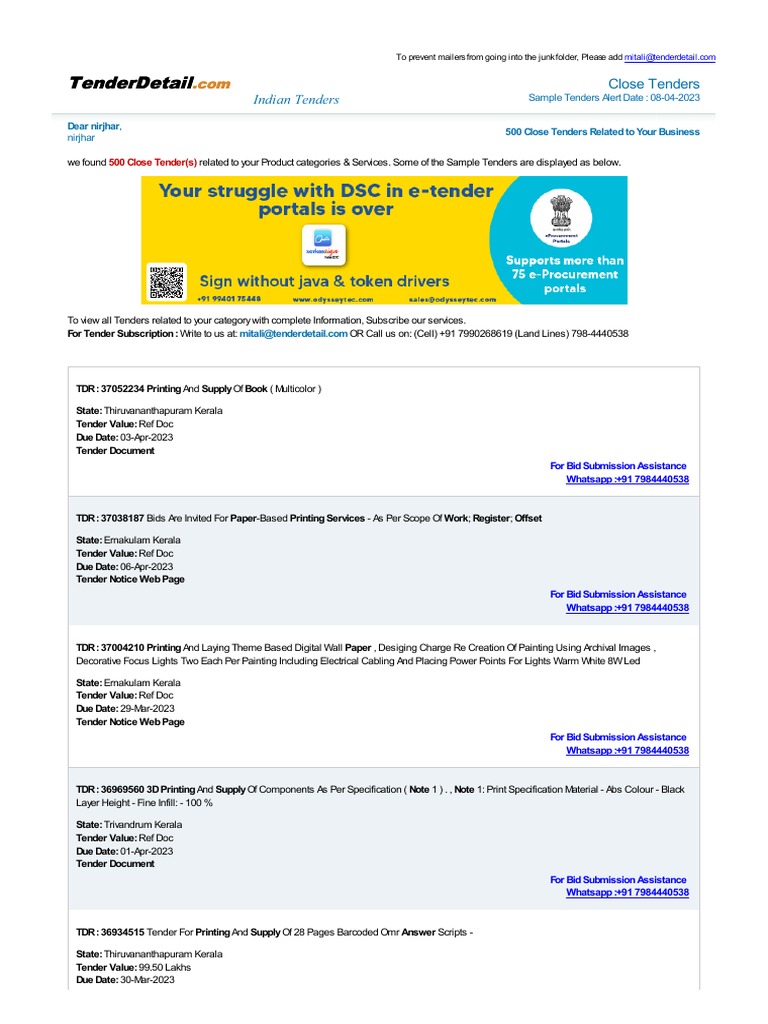 Tenderdetail Tenderdetail: Indian Tenders | PDF | 3 D Printing | Printer (Computing)