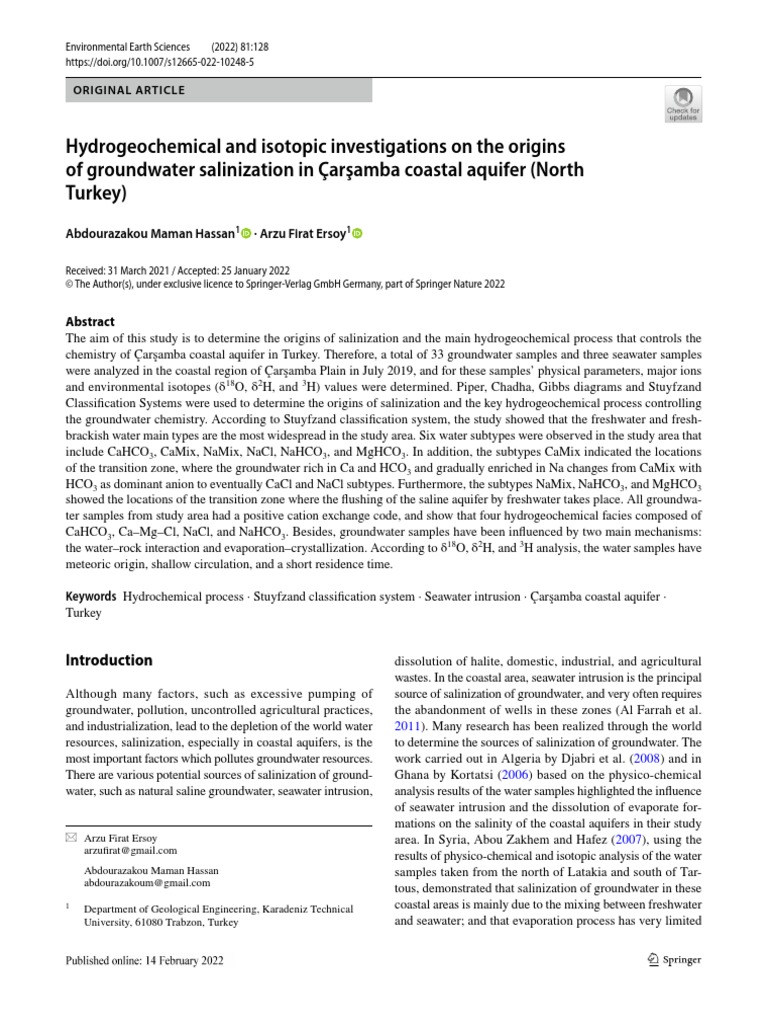 Hydrogeochemical and Isotopic Investigations On The Origins of ...