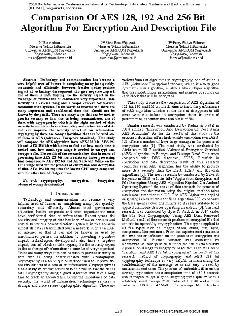 Comparision of AES 128, 192 and 256 Bit Algorithm For Encryption and Description File | PDF ...