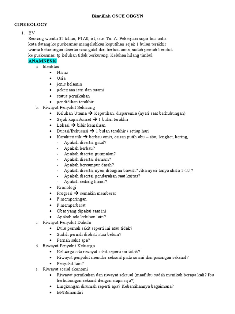 Bismillah OSCE OBGYN Ginekology | PDF