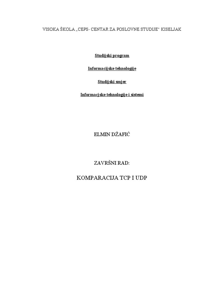 Komparacija TCP I UDP Elmin | PDF