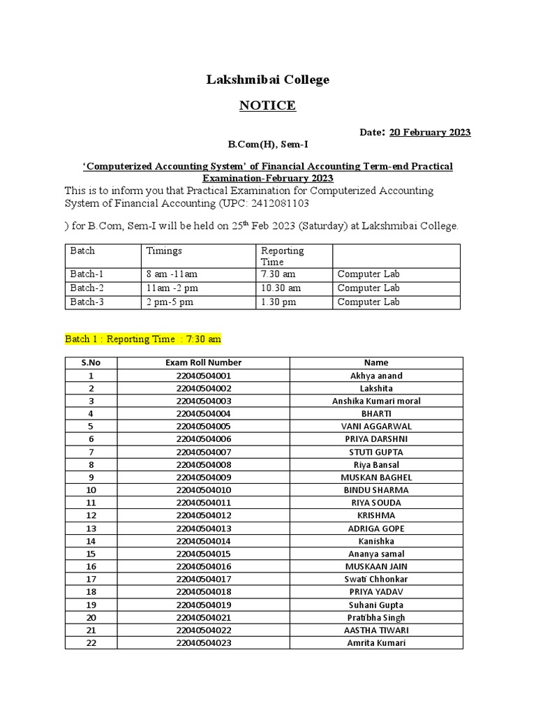 Lakshmibai College Notice | PDF