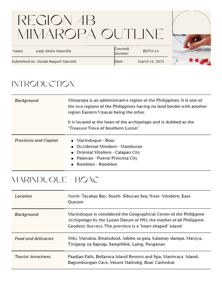 Region 4b Mimaropa Outline: Background | PDF | Philippines