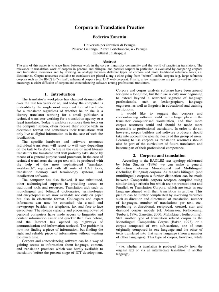 Zanettin 2002 Corpora in Translation Practice | PDF | Translations | World Wide Web