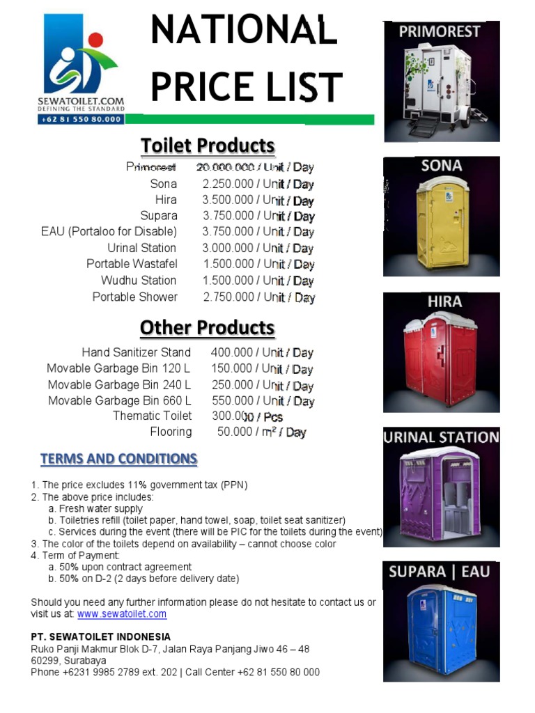 Indonesia Portable Toilet Price List | PDF