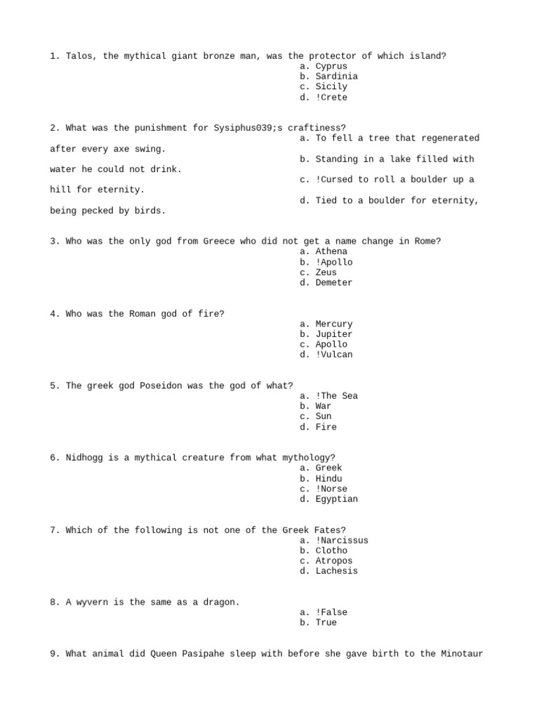 Mythology Quiz Questions and Answers | PDF | Greek Mythology | Deities